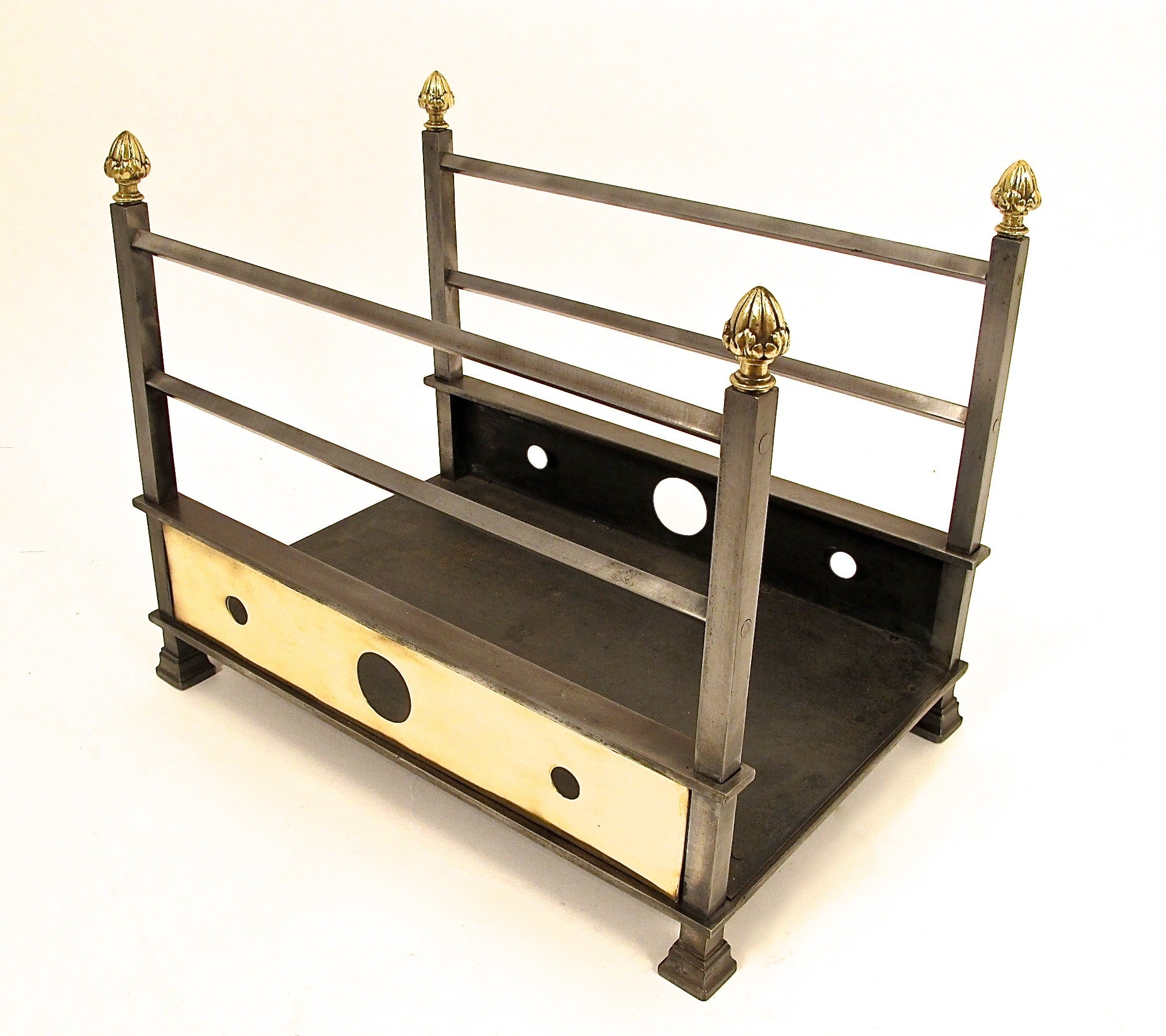 Steel and Brass Log/Magazine Holder at 1stDibs