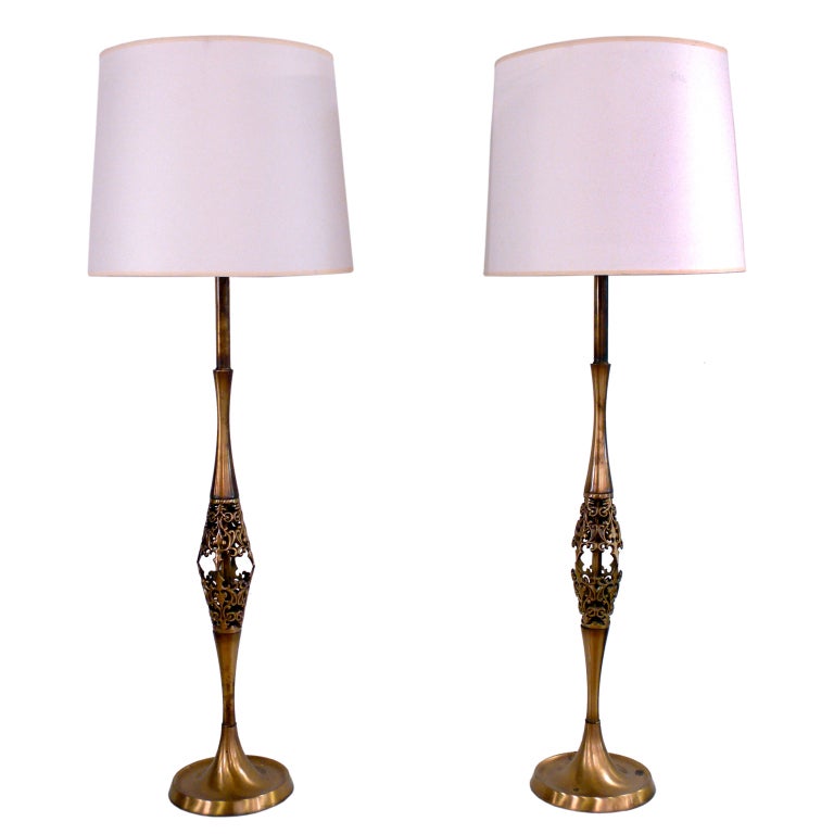 Pair of English oak barley twist candle-stick lamps at 1stDibs
