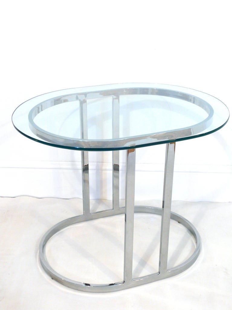Oval Flat Bar Chrome and Glass Side Table at 1stDibs