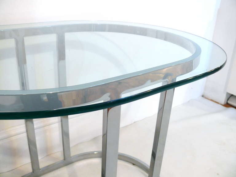 Oval Flat Bar Chrome and Glass Side Table at 1stDibs