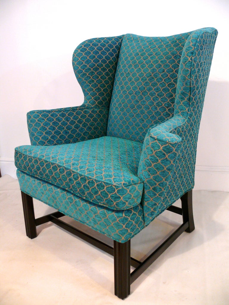 Pair of Curvy Wing Back Armchairs at 1stDibs