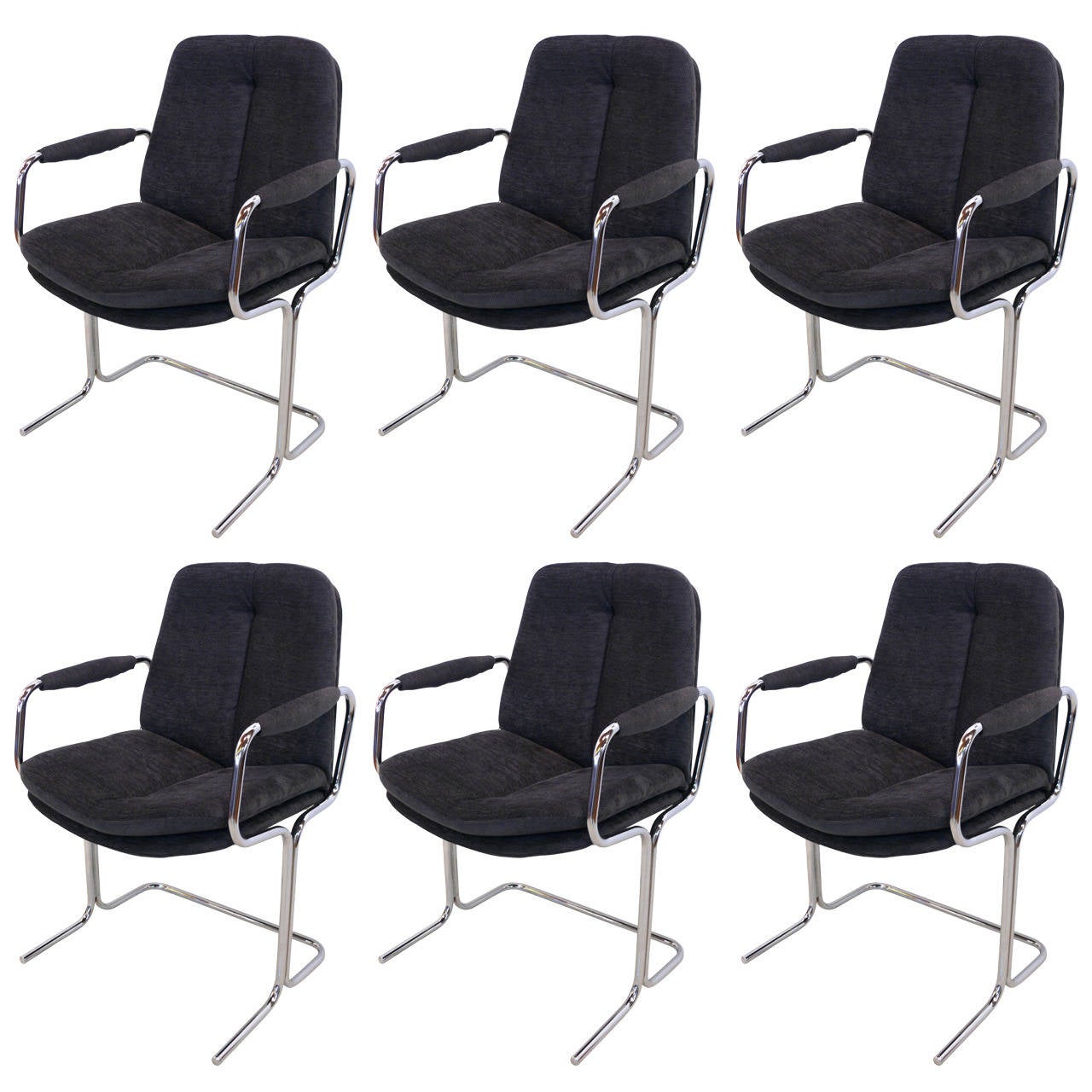Set of Six Chrome Dining Chairs by Pieff, England at 1stDibs
