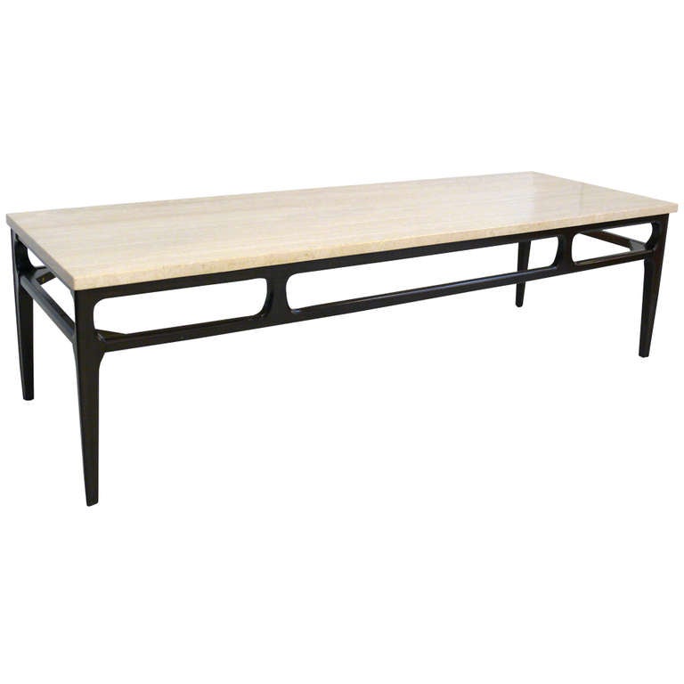 Mid-Century Travertine Top Coffee Table at 1stDibs