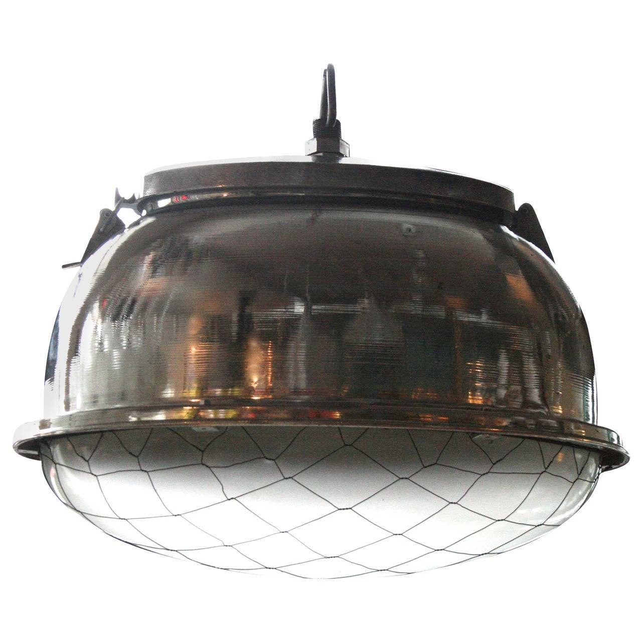Large Oval Pendant Lights in Polished Aluminum and Original Glass at ...