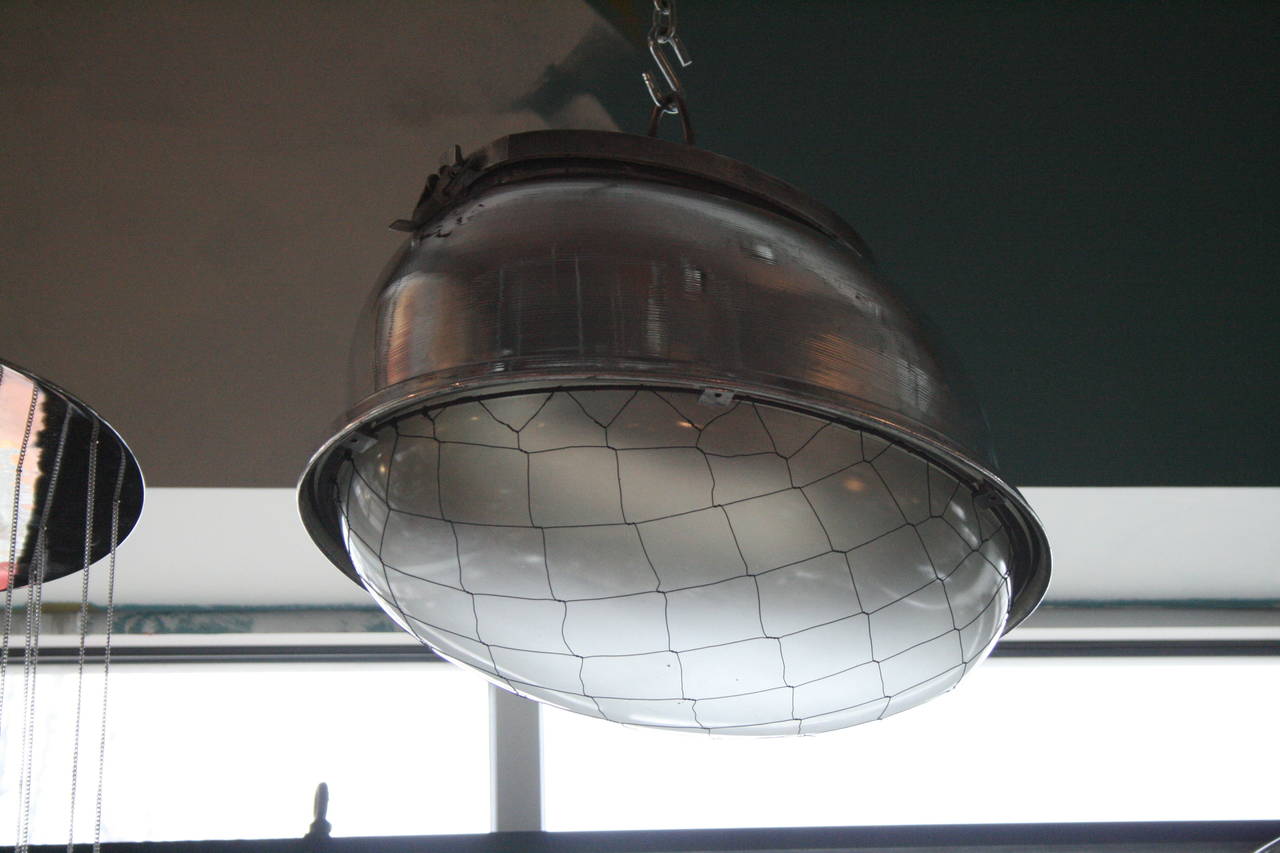 Large Oval Pendant Lights in Polished Aluminum and Original Glass at ...