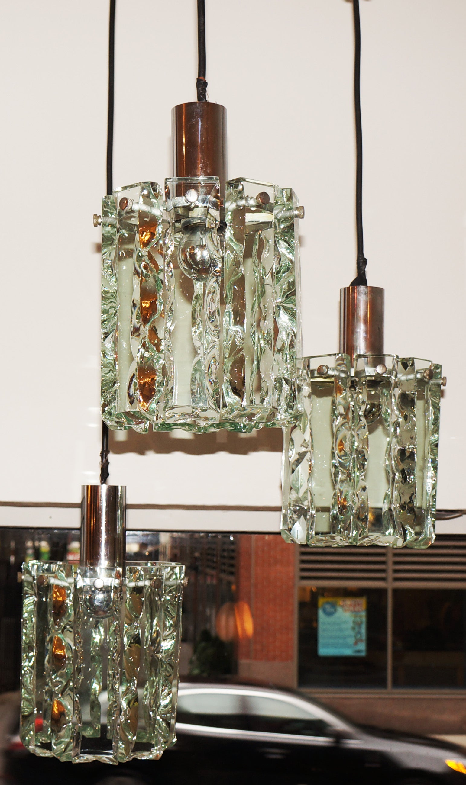 Set Of Three Italian Hand Chiseled Glass Pendants at 1stDibs