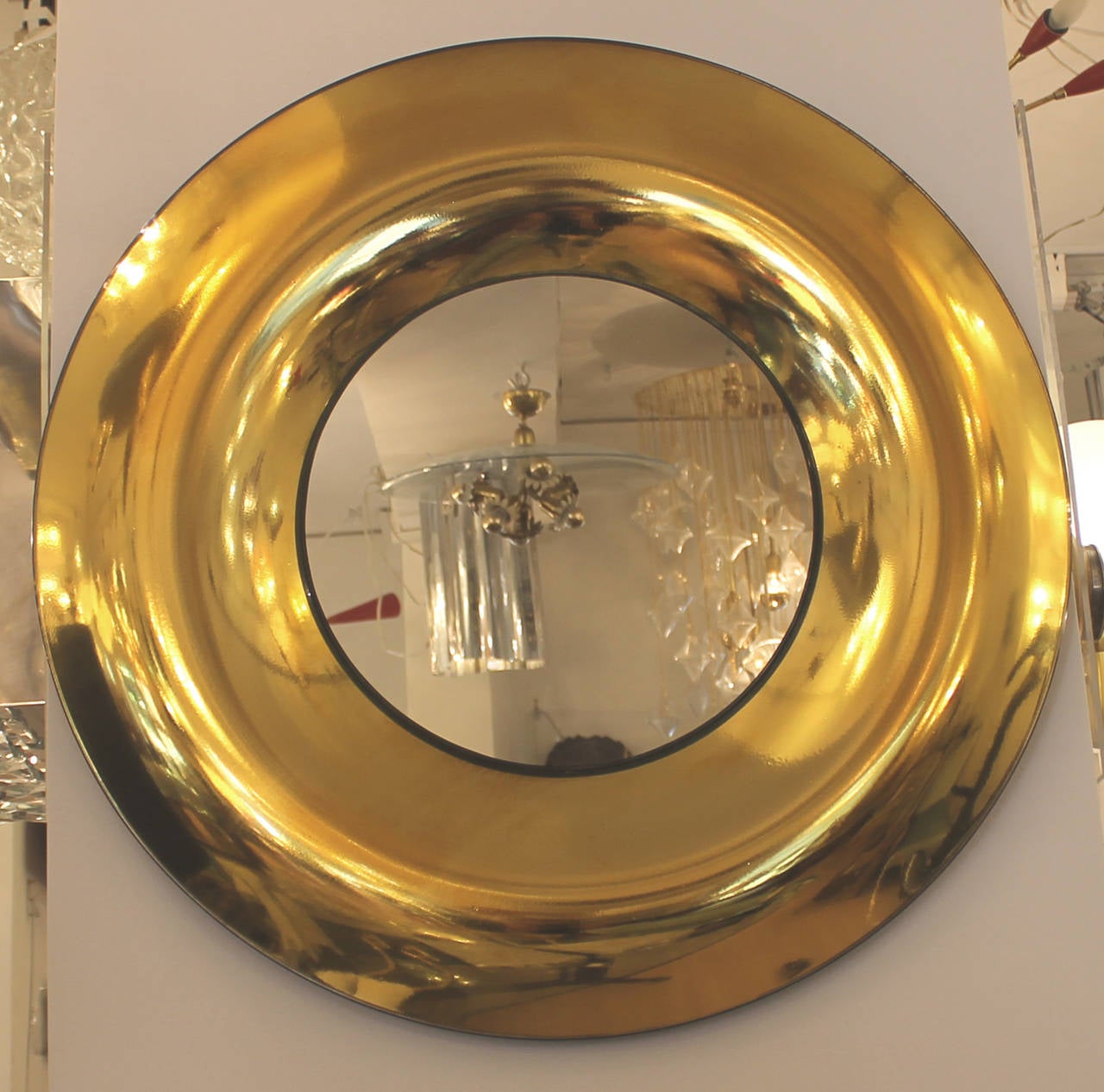 Large Round Golden Glass Mirror by Studio Ghiro, Italy, 2014 at 1stDibs ...