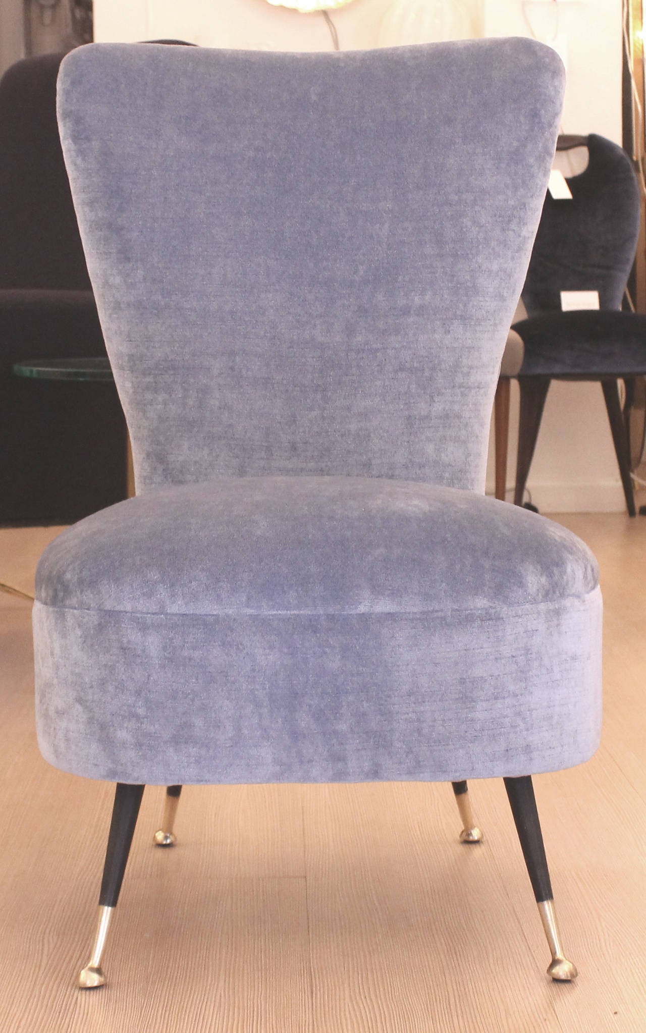 Elegant Pair of Light Blue Slipper Chairs, Italy, 1960s For Sale at 1stDibs