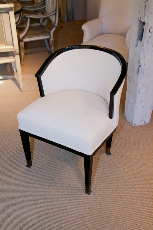 PAIR of Ebonized Barrel Back Chairs at 1stDibs