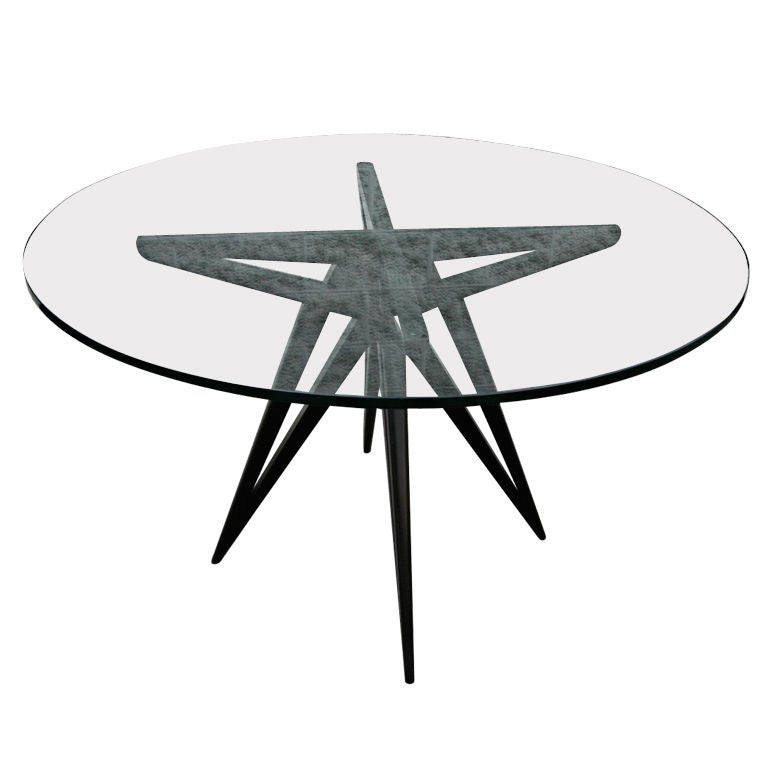 Custom Star Leg Glass Top Ebonized Round Dining Table for Four by ...