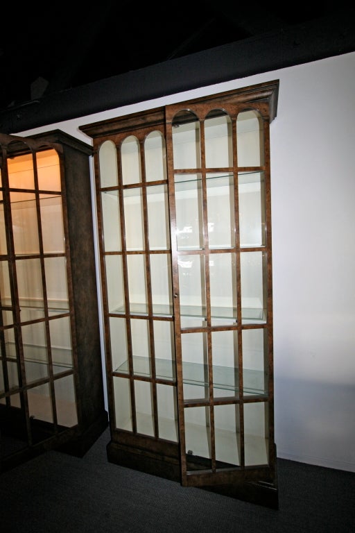 Pair of 60's Italian Architectural Bookcases with Convex Glass at 1stDibs