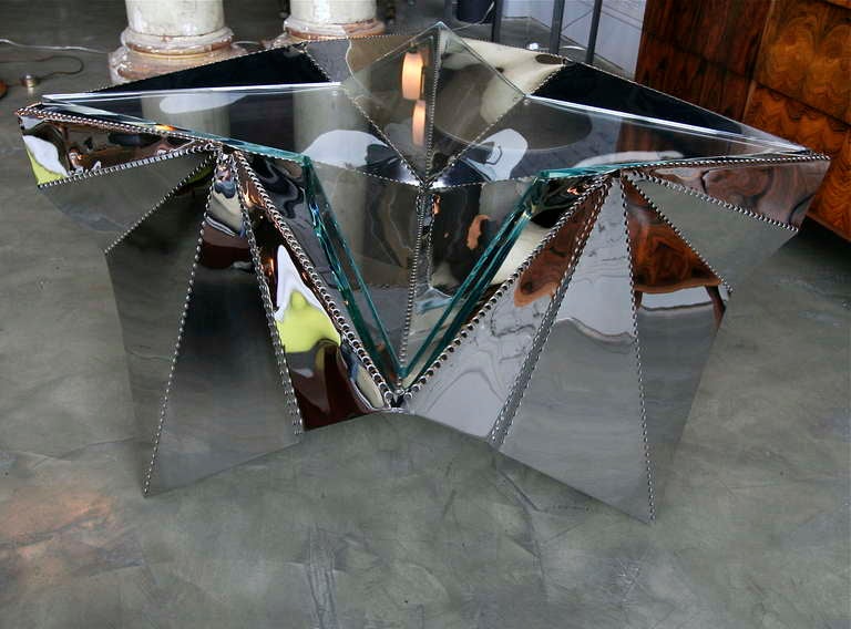Star-shaped Metal And Glass Coffee Table at 1stDibs