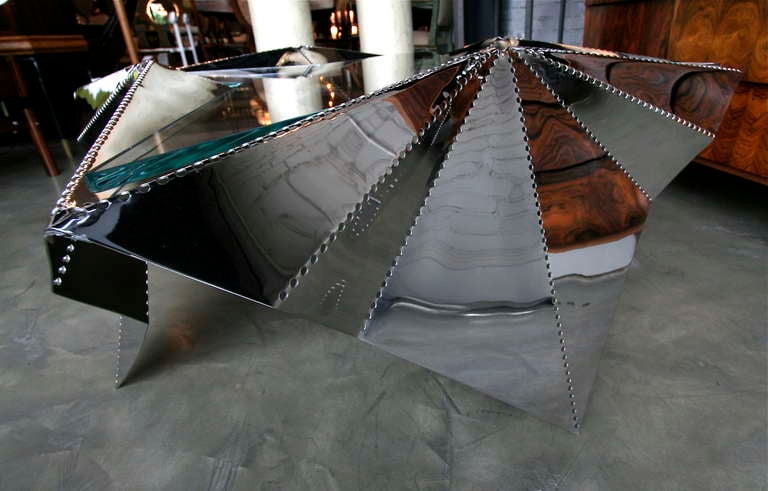 Star-shaped Metal And Glass Coffee Table at 1stDibs