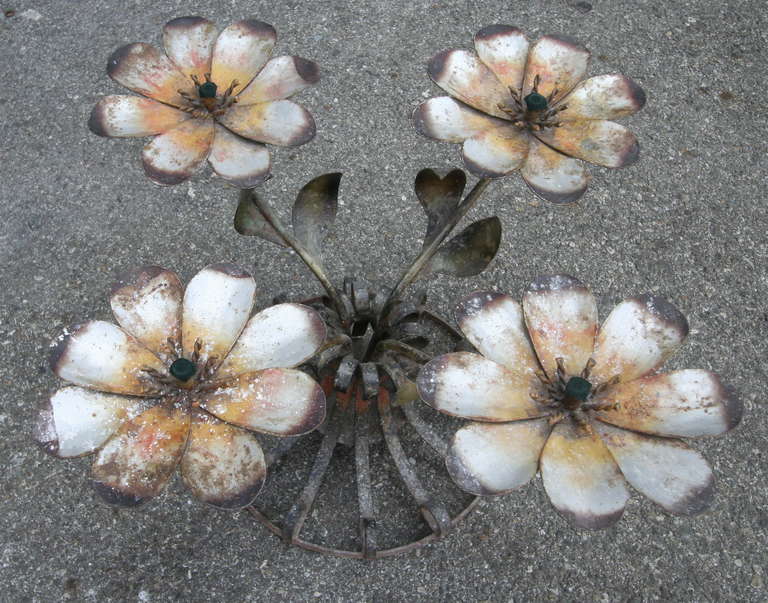 1930s Side Table with Metal Flower Base and Glass Top at 1stDibs