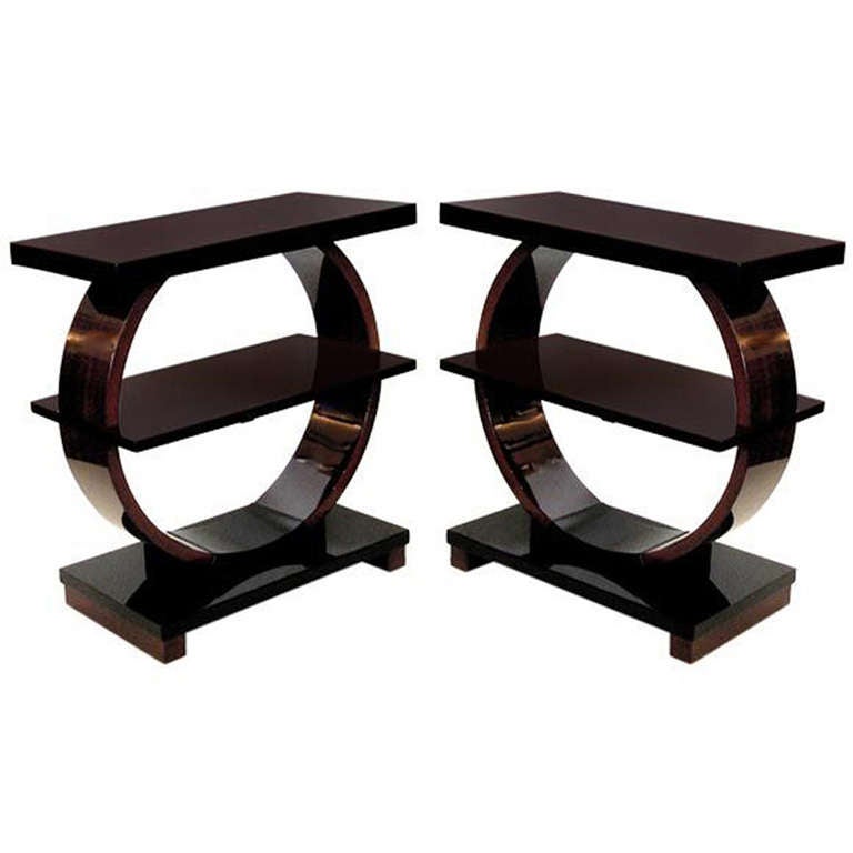 Pair Of Art Deco Side Tables In Mahogany and Black Lacquer at 1stDibs