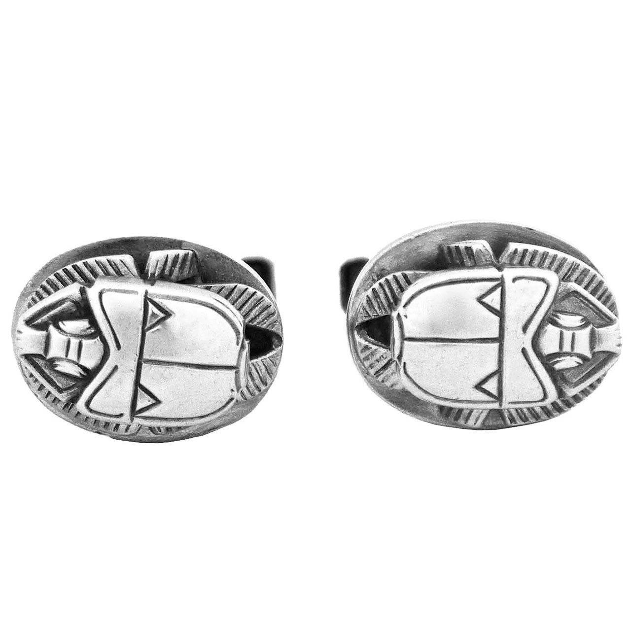 Rare Scarab Sterling Silver Cufflinks by Allan Adler at 1stDibs