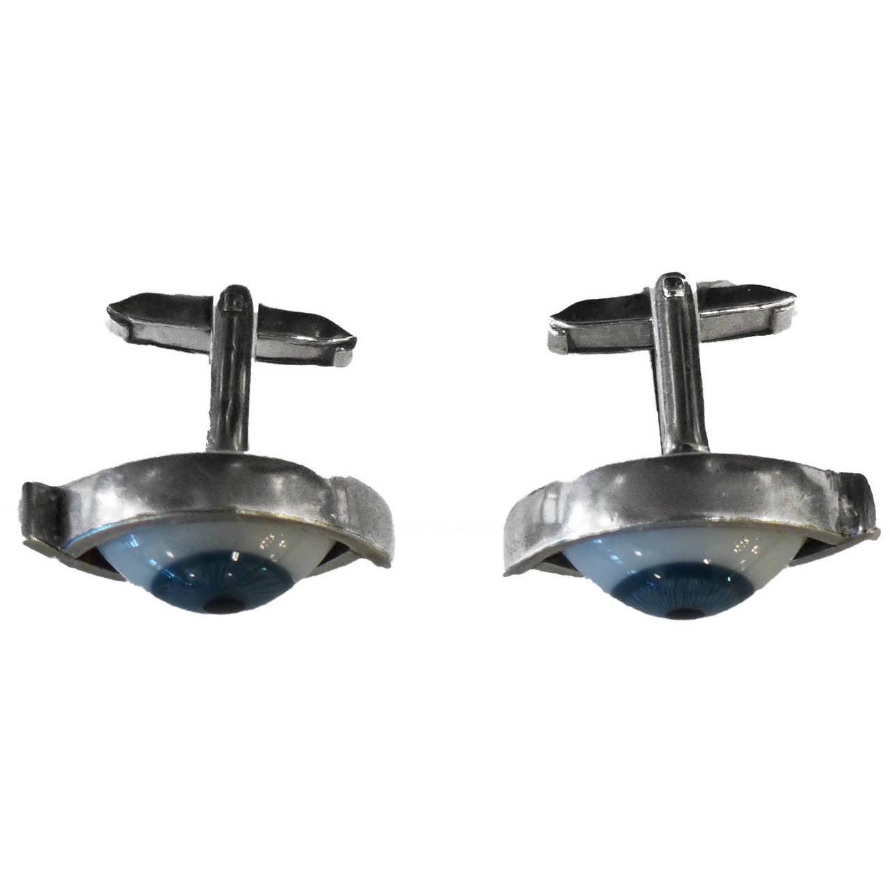 Surrealist Sterling Glass Eye Cufflinks at 1stDibs