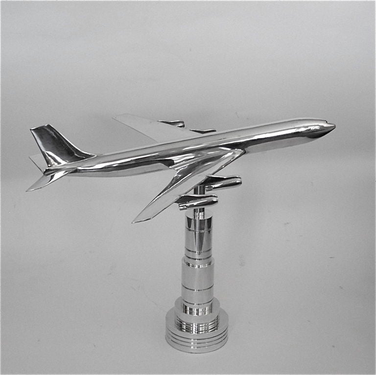 Large Aluminum DC8 Airplane Model w/ Handcrafted Aluminum Stand at 1stDibs