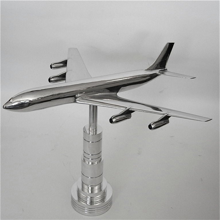 Large Aluminum DC8 Airplane Model w/ Handcrafted Aluminum Stand at 1stDibs