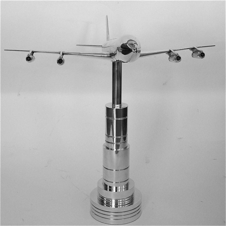 Large Aluminum DC8 Airplane Model w/ Handcrafted Aluminum Stand at 1stDibs