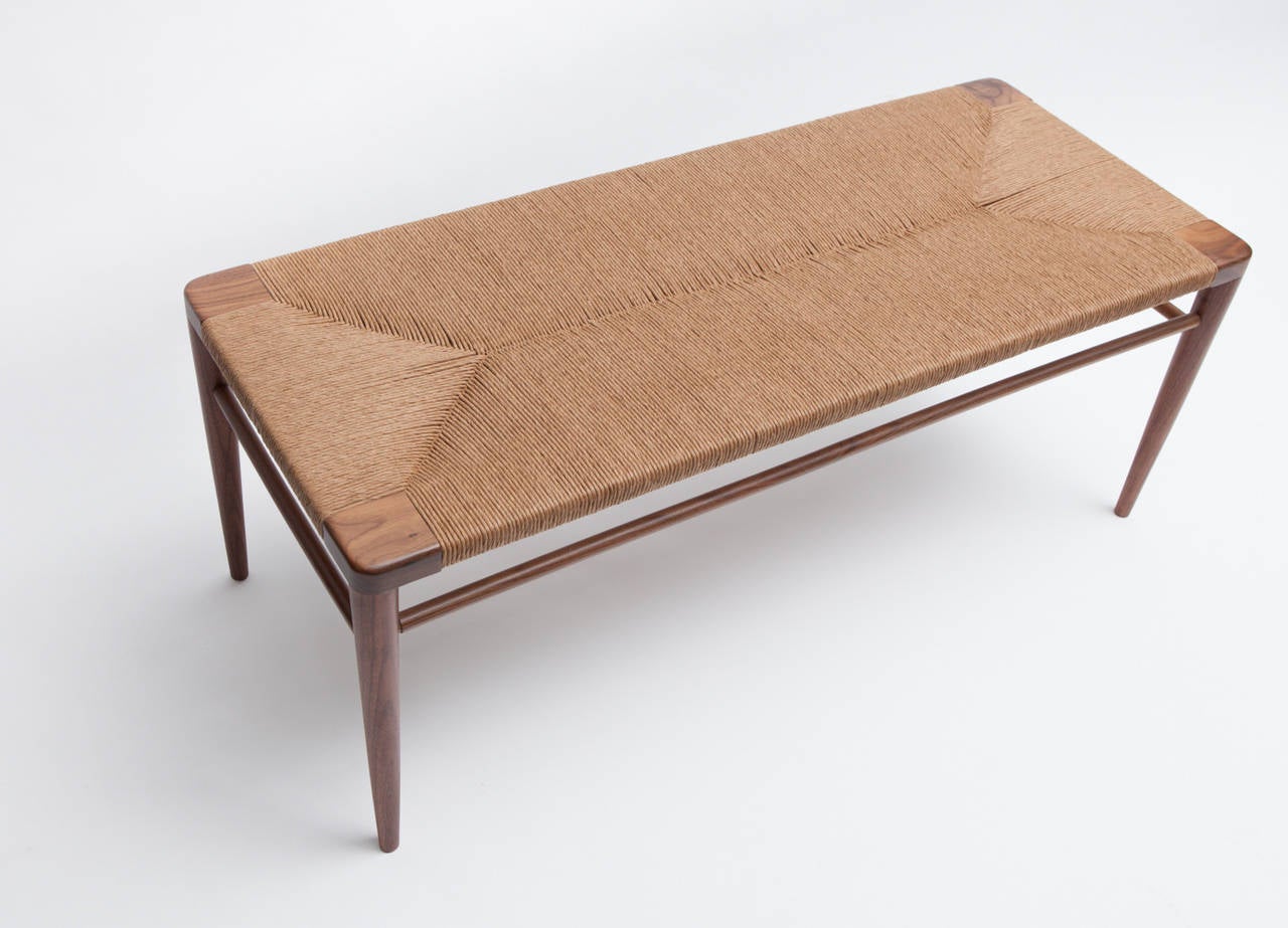 Hand Woven Rush Bench by Smilow Design at 1stDibs | straw seat bench