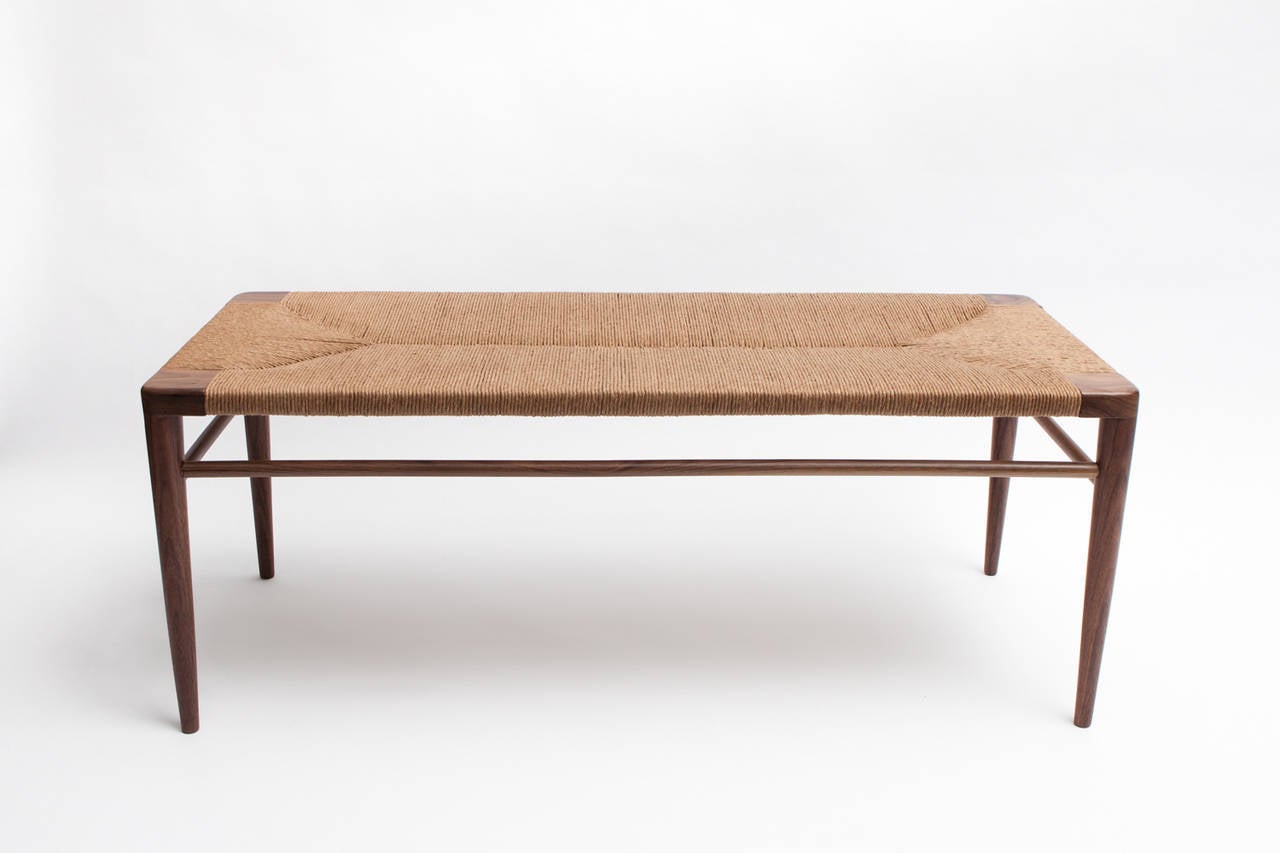 Hand Woven Rush Bench by Smilow Design at 1stDibs | straw seat bench