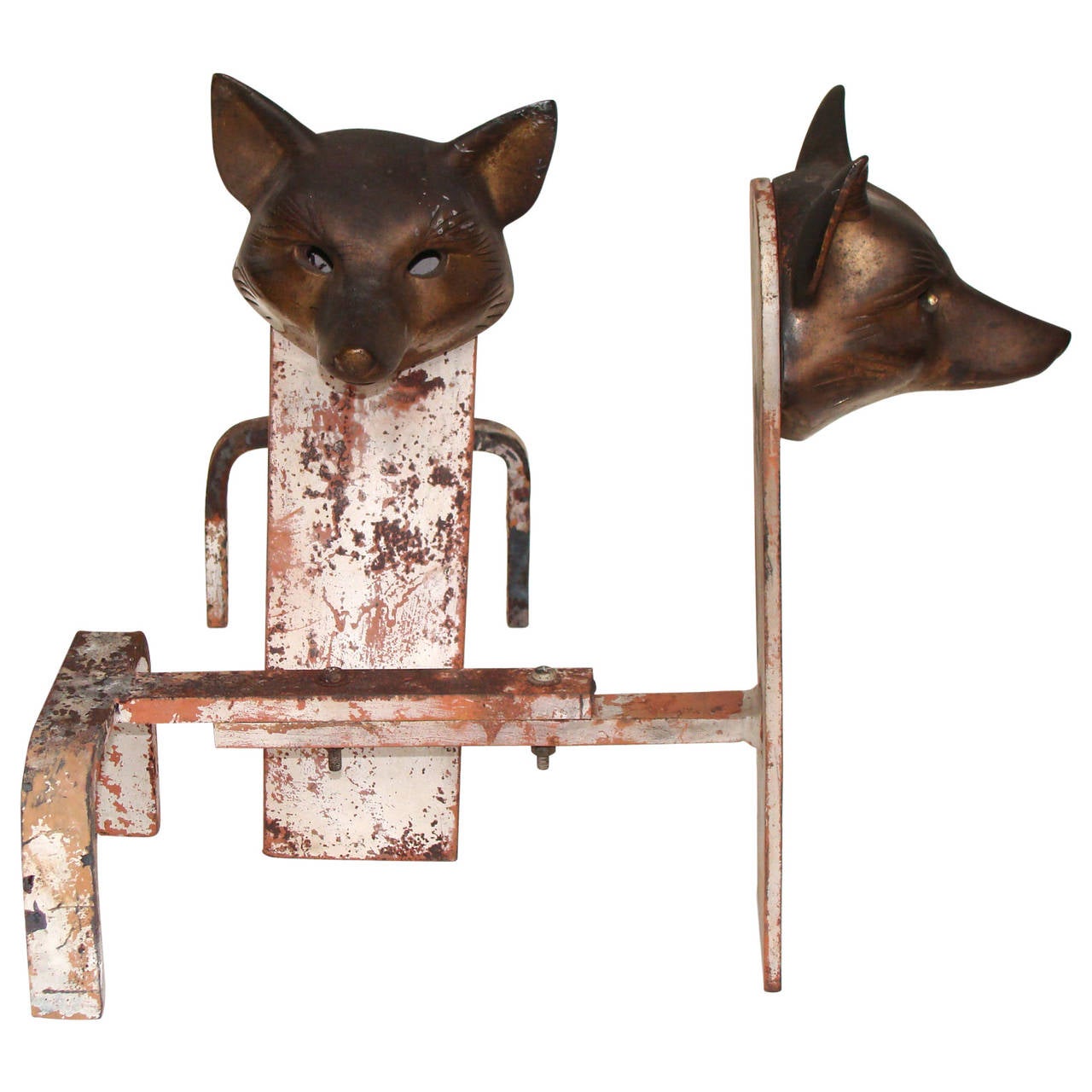 Folky, Modernist Fox Head Andirons at 1stDibs