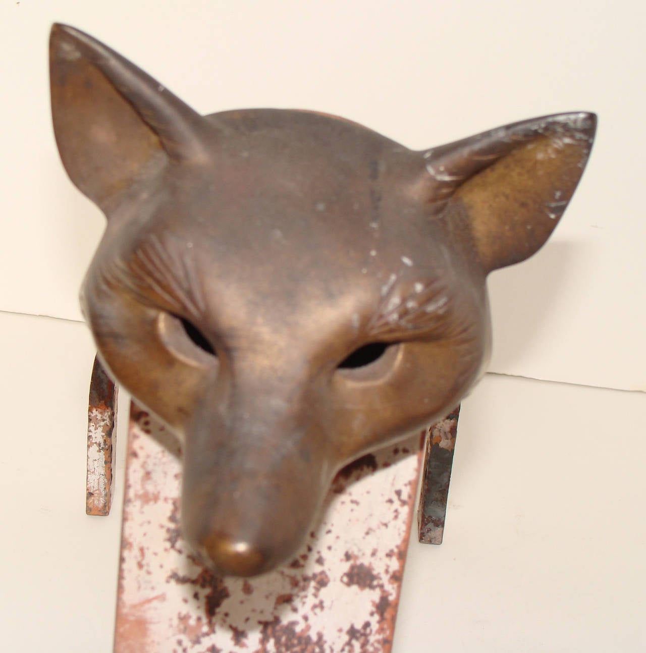 Folky, Modernist Fox Head Andirons at 1stDibs