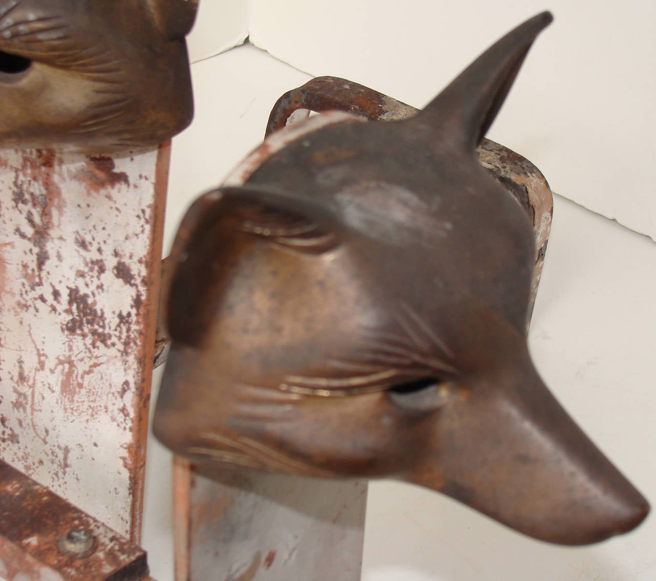 Folky, Modernist Fox Head Andirons at 1stDibs