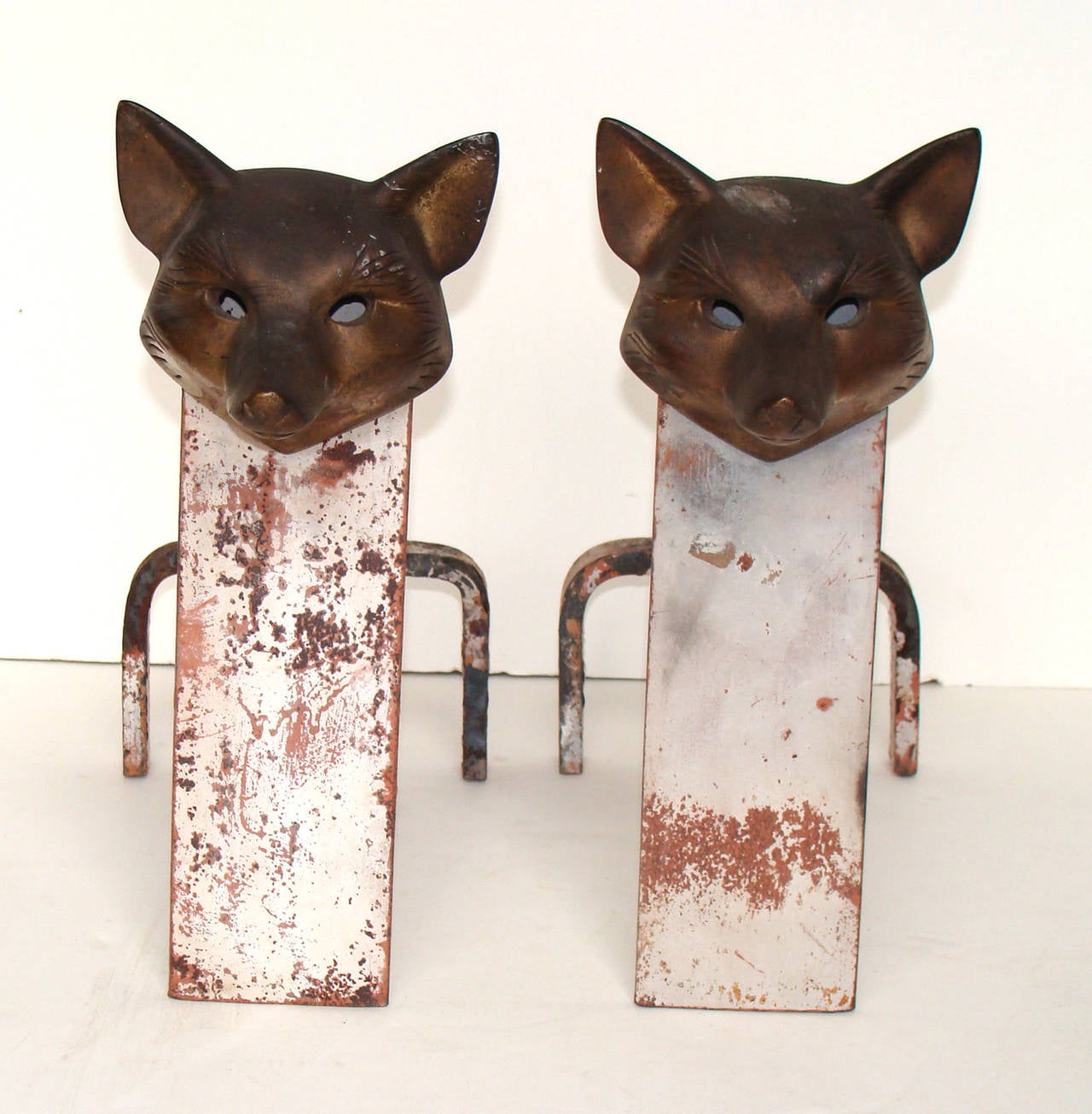 Folky, Modernist Fox Head Andirons at 1stDibs