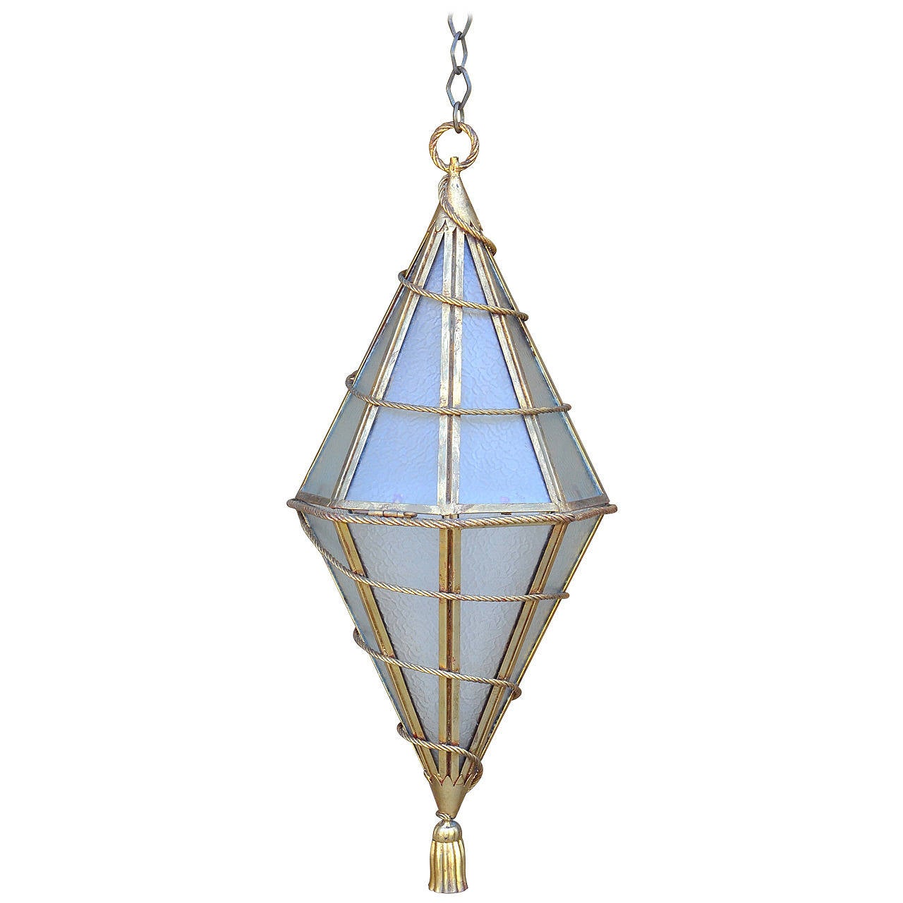 Large Italian Glass and Gilt Metal Geometric Hanging Lantern For Sale ...