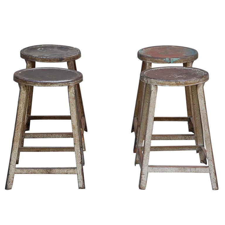 Set of 4 industrial metal stools at 1stDibs
