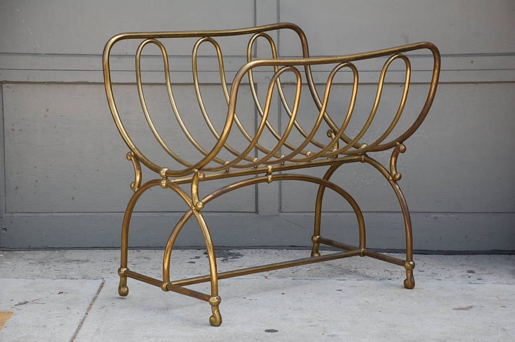 Unique Solid Brass Fireplace Wood Rack by Siegel Paris at 1stDibs
