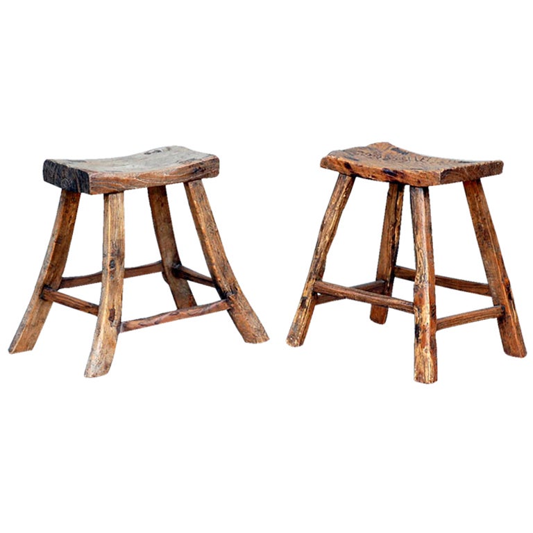 Pair of Minimalist Rustic Stools at 1stDibs