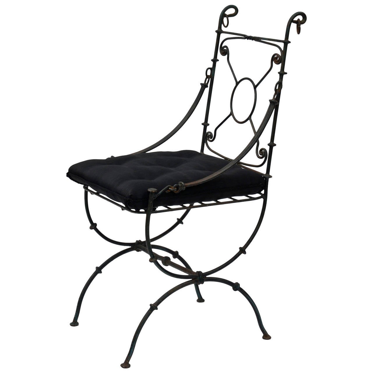Roman Style Patinated Bronze Side Chair with Horsehair Fabric Seat at ...