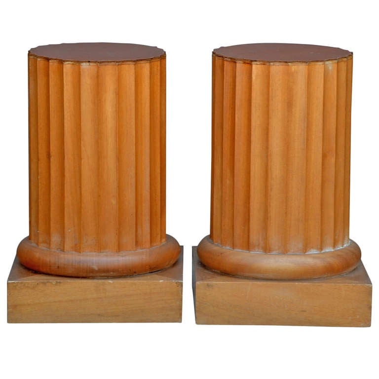 Pair of Neoclassical oak column shaped side tables / stools at 1stDibs