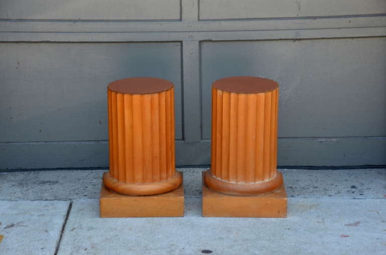 Pair of Neoclassical oak column shaped side tables / stools at 1stDibs