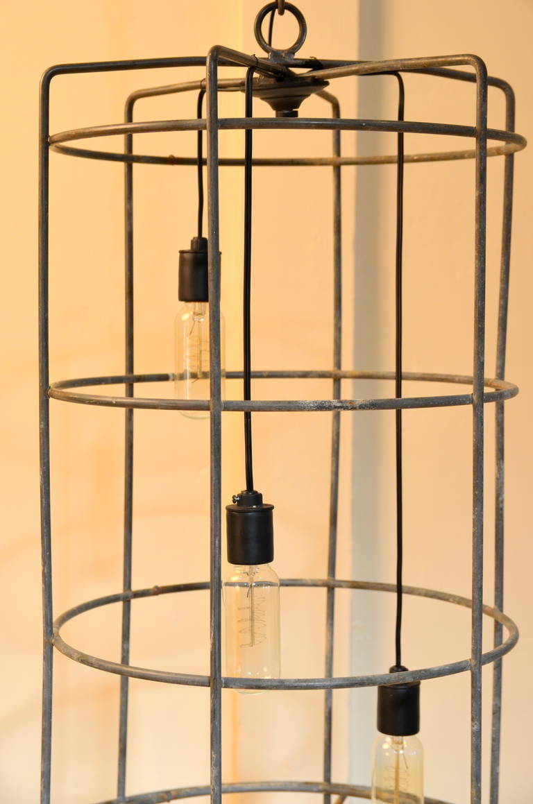 Pair of Large Industrial Cage Lights with Edison Bulbs at 1stDibs