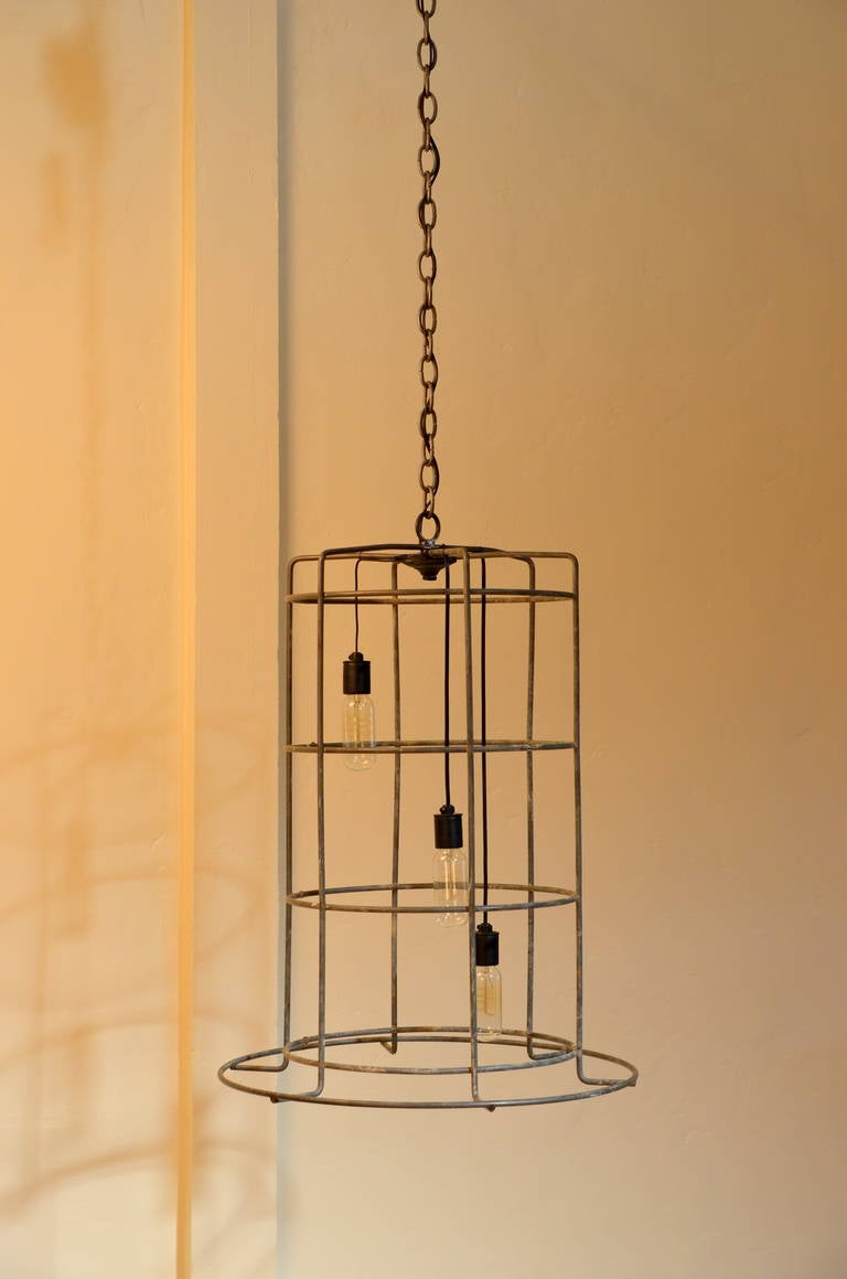 Pair of Large Industrial Cage Lights with Edison Bulbs at 1stDibs