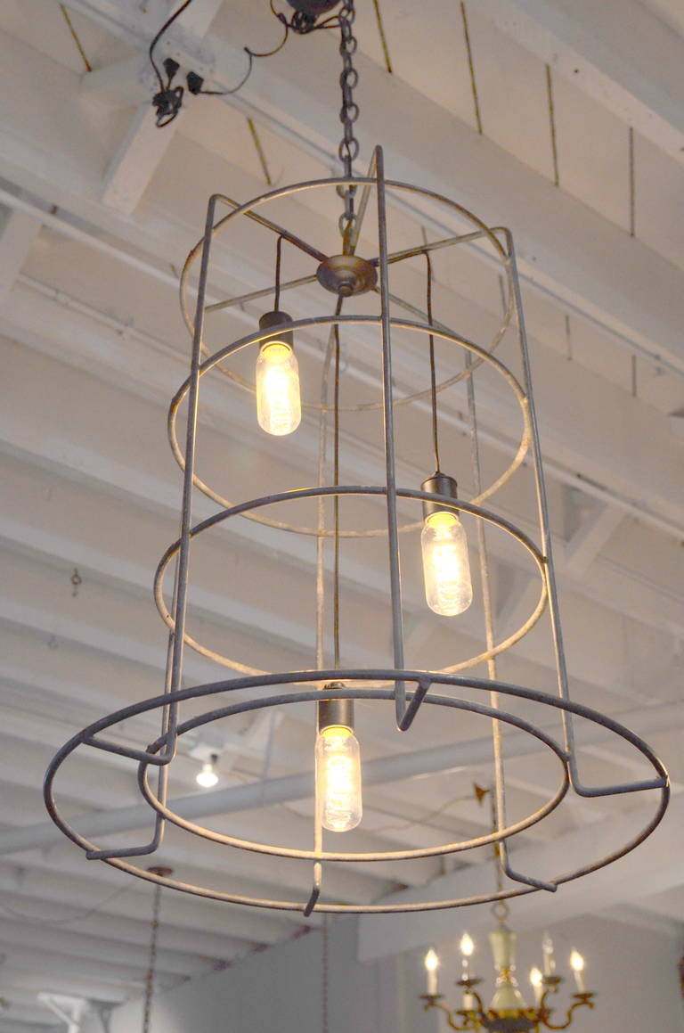 Pair of Large Industrial Cage Lights with Edison Bulbs at 1stDibs