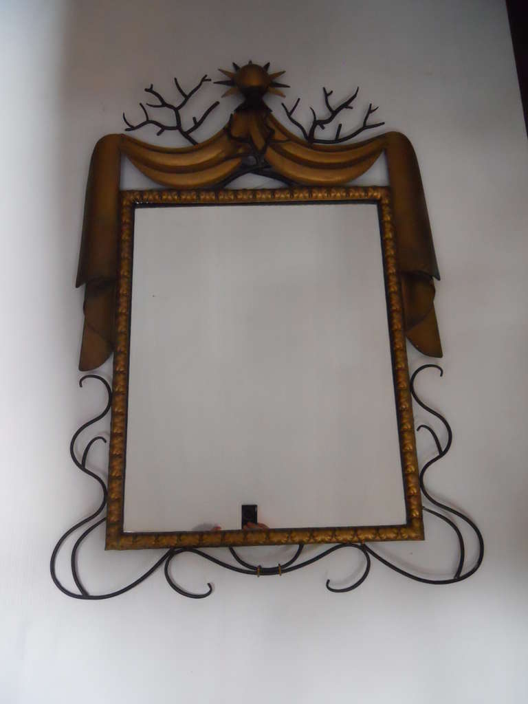 Whimsical Iron Mirror in the Manner of Gilbert Poillerat at 1stDibs