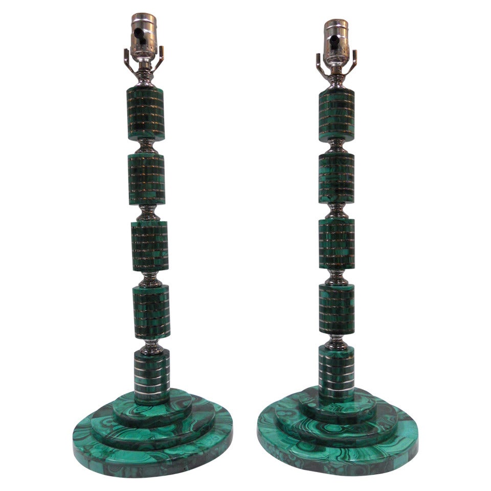 Modern Pair of Malachite Table Lamps at 1stDibs