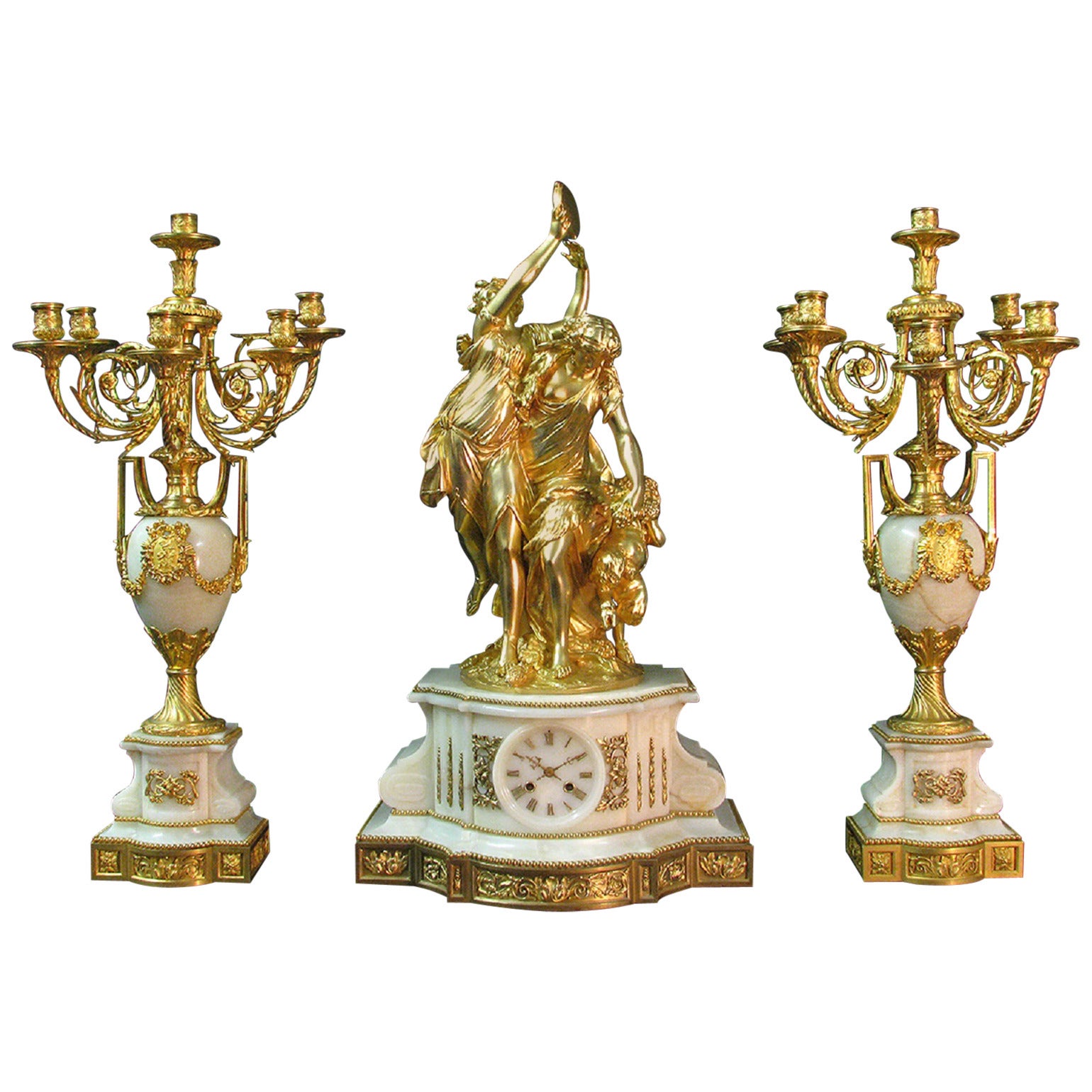 Picard Late 19th Century Candelabra and Clock Set at 1stDibs