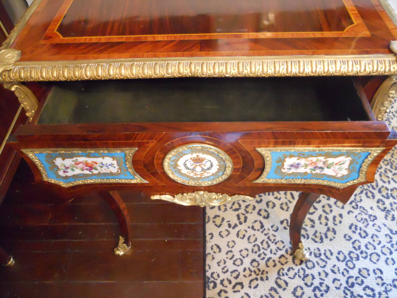 French Antique Table Sevres Style Mounted, Porcelain Inlaid with Ormolu ...
