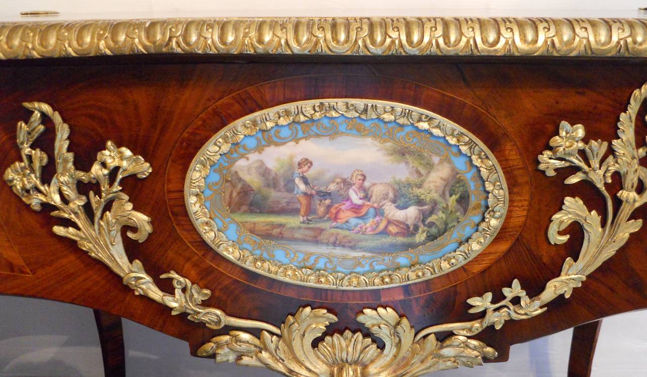 French Antique Table Sevres Style Mounted, Porcelain Inlaid with Ormolu ...
