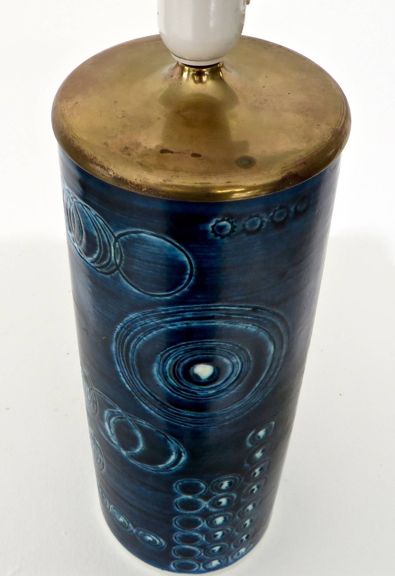 Pair of Swedish Rorstrand Sarek Design Motif Ceramic Lamps by Olle ...