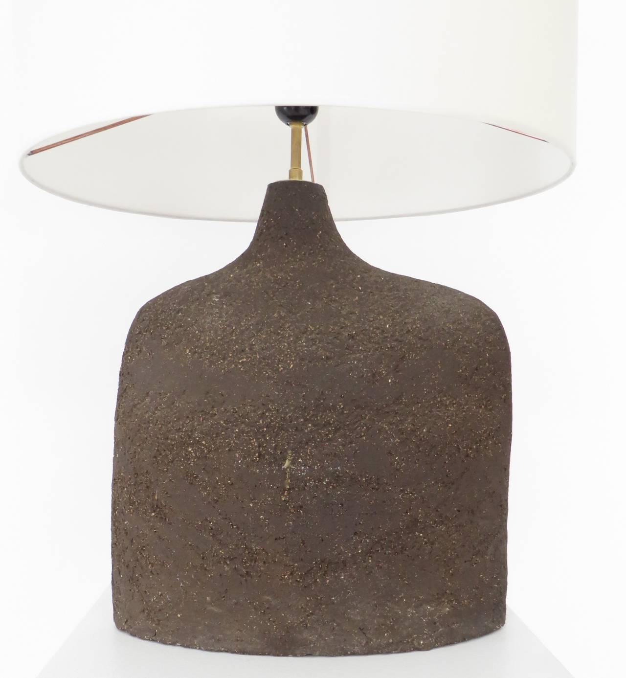French Ceramic Table Lamp in Dark Brown Heavily Textured Clay at 1stDibs