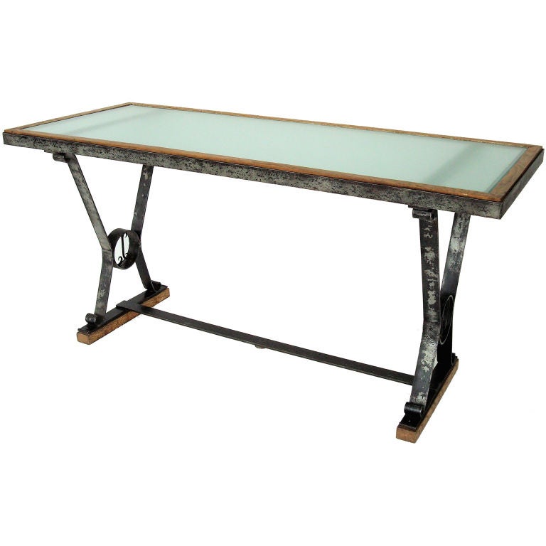 French Iron, Oak and Glass Console from Christian Dior Boutique at 1stDibs