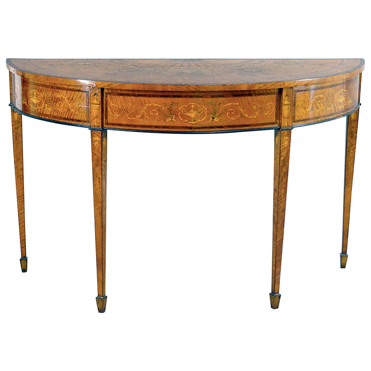 Spectacular 19th Century Adams Style Satinwood Inlaid Demilune Table at ...