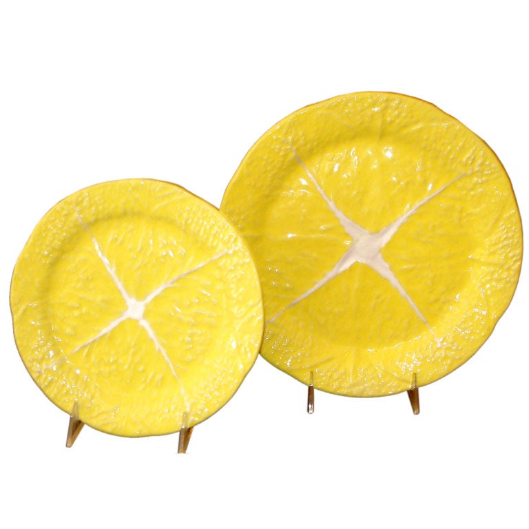 Set Of 24 Lemon Yellow Portuguese Cabbage Plates at 1stDibs